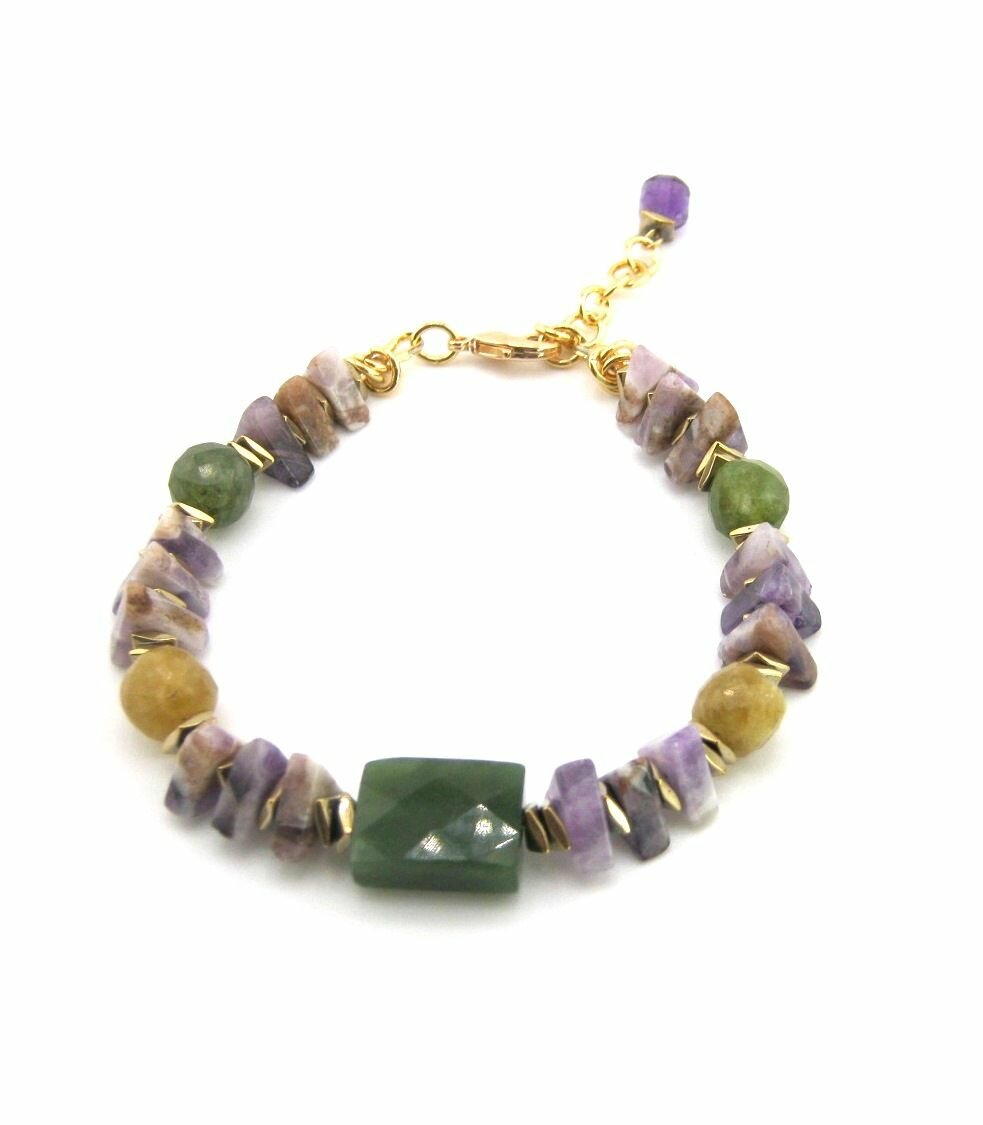 Браслет, аметист, кварц, нефрит