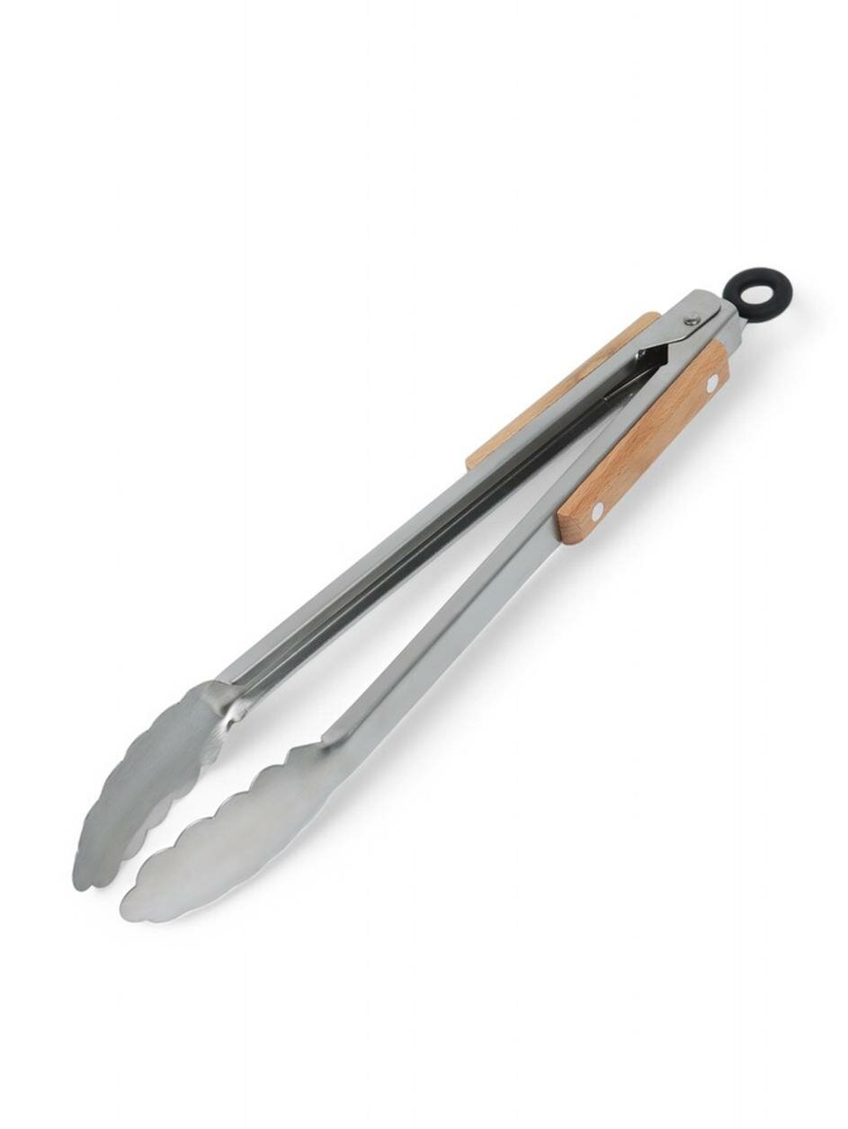 Щипцы кухонные Maclay для гриля и барбекю, дерево/нержавеющая сталь, 34.5 см, серебристый