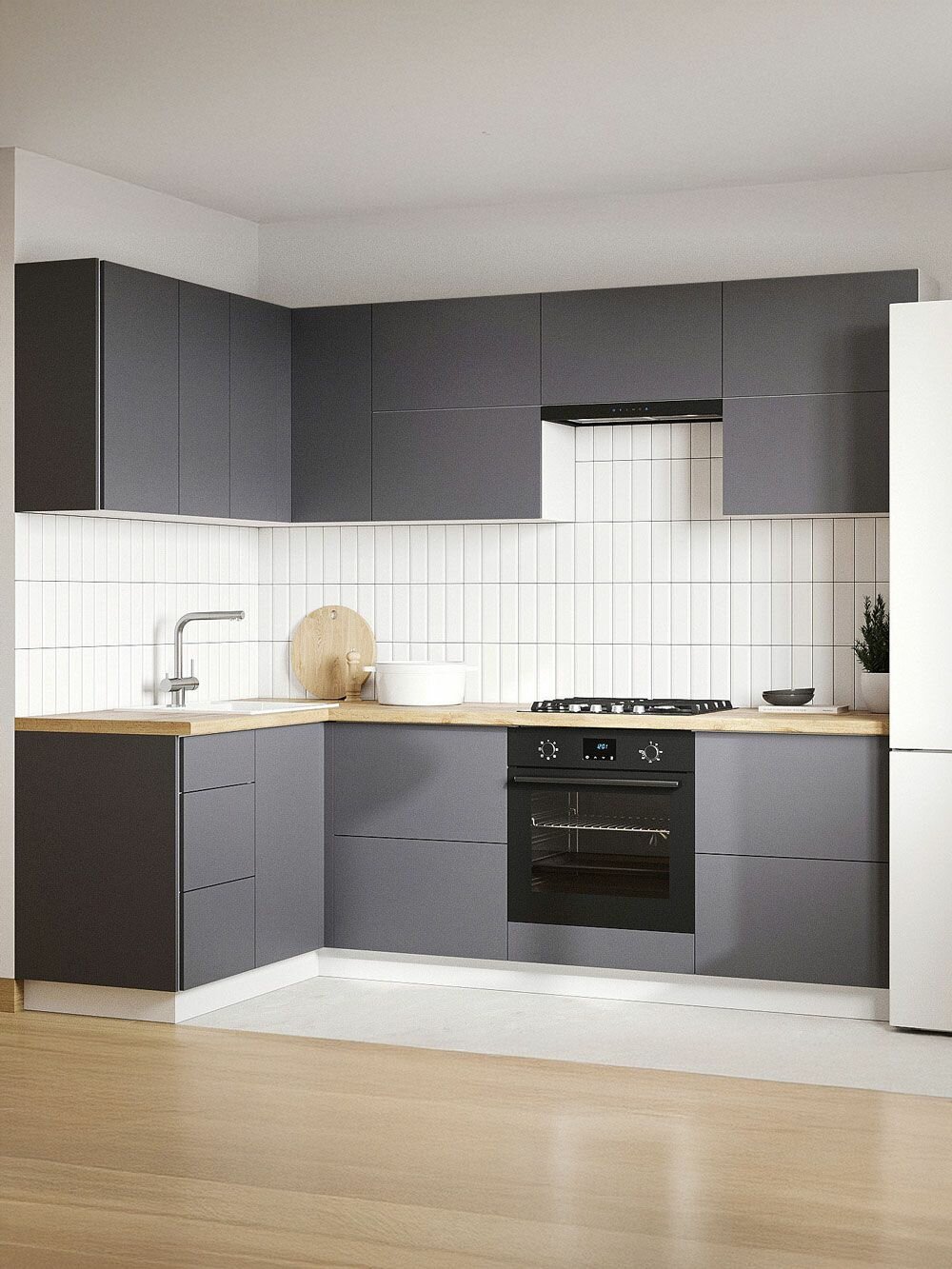 Кухонный гарнитур угловой Тандем 2.4х1.4 м, мебель для дома и кухни, Белый / Графит