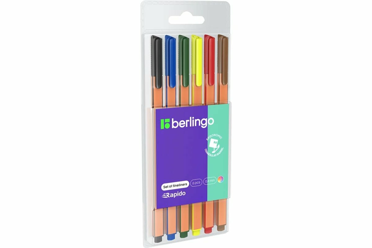 Набор капиллярных ручек 6 цветов 0,4 мм трехгранные