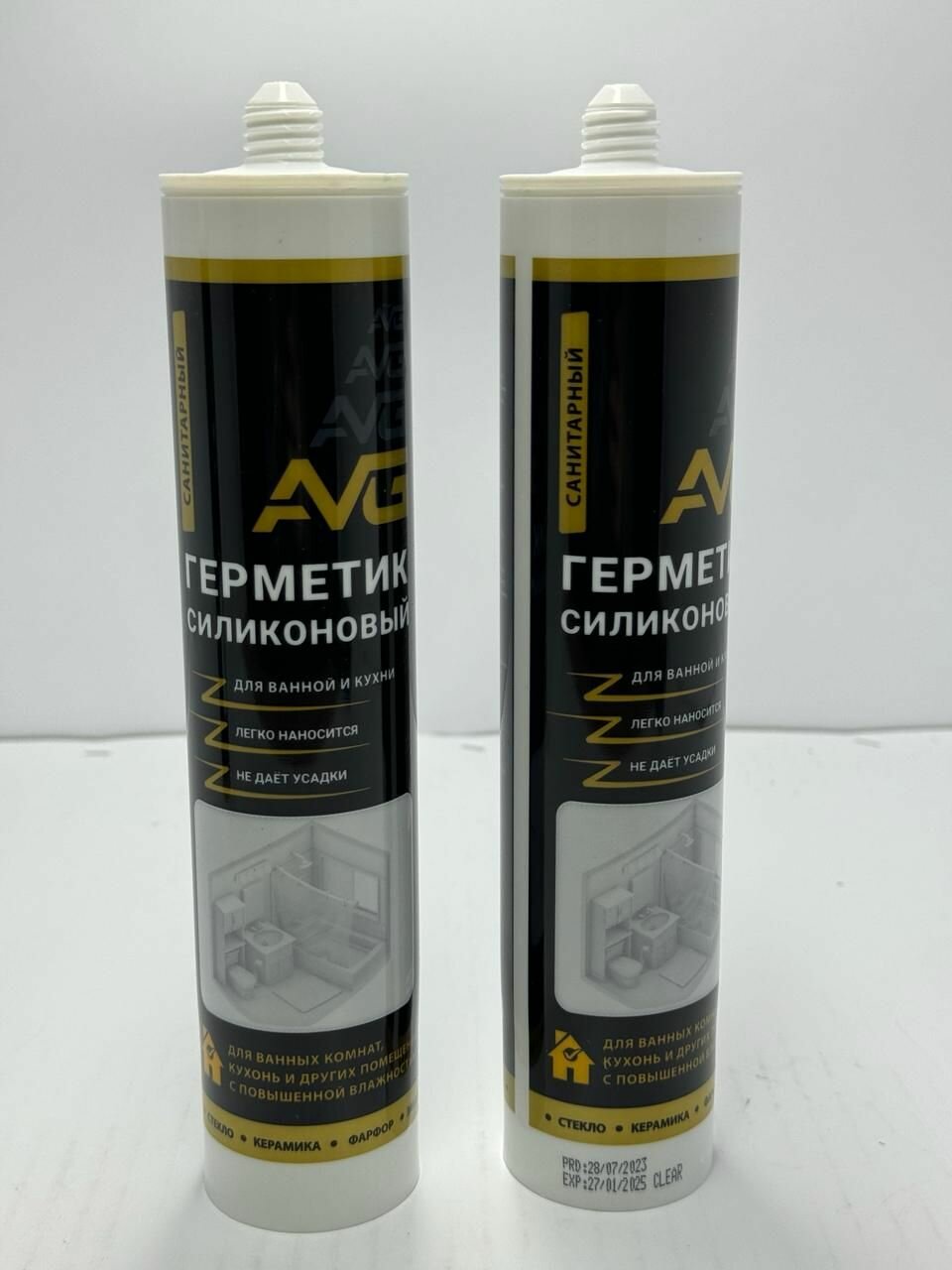 Герметик силиконовый AVG санитарный прозрачный 280мл, 2шт
