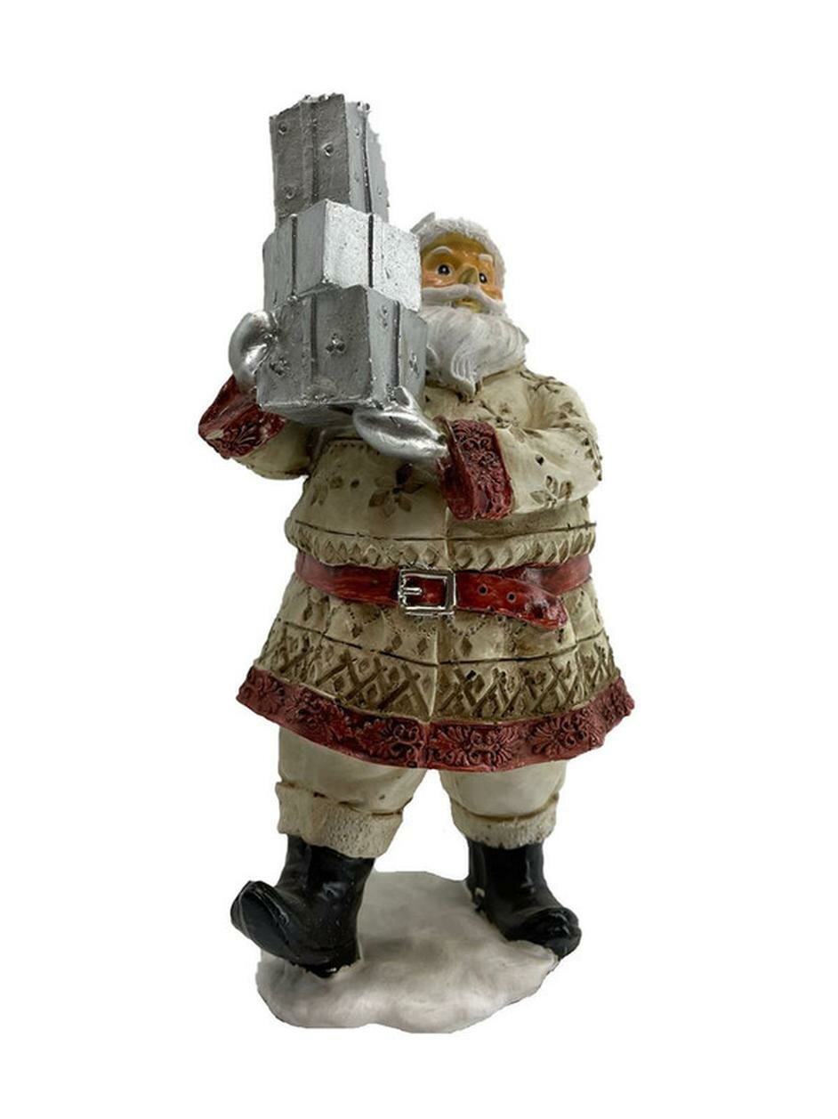 Новогодняя фигурка, статуэтка из полистоуна 'Дед Мороз держит коробки с подарками 12x12x24 см'.