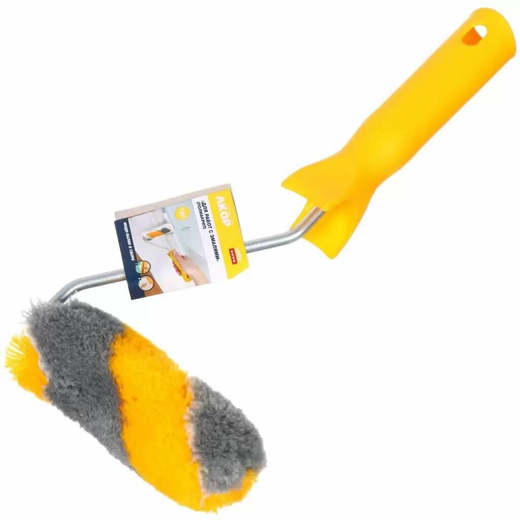 Валик малярный Акор для работ с эмалями, Миди, полиакрил, 120 мм, с бюгелем