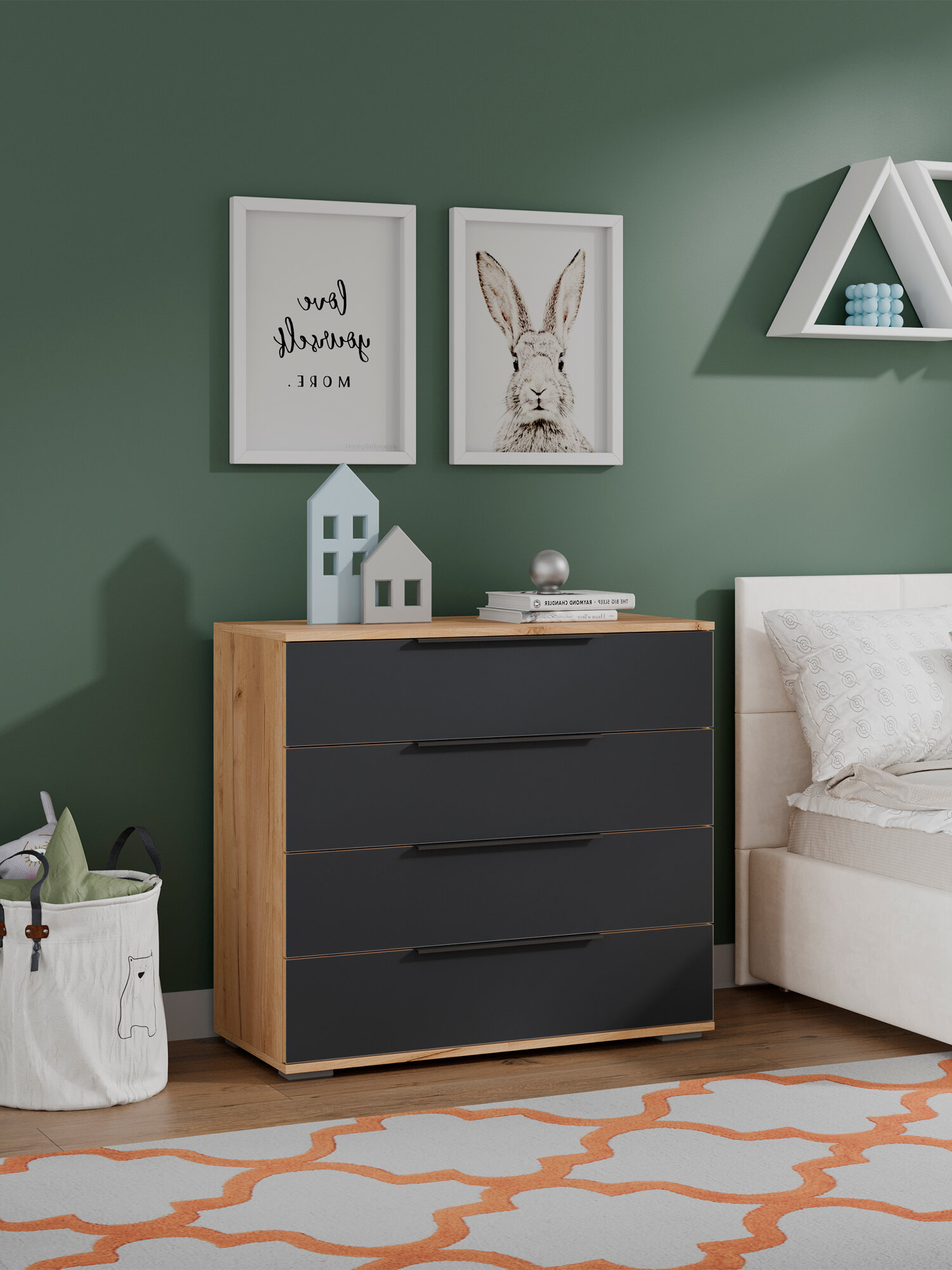 Мебель Трия Джоли Комод Дуб Крафт золотой, Графит матовый фасады Стекло