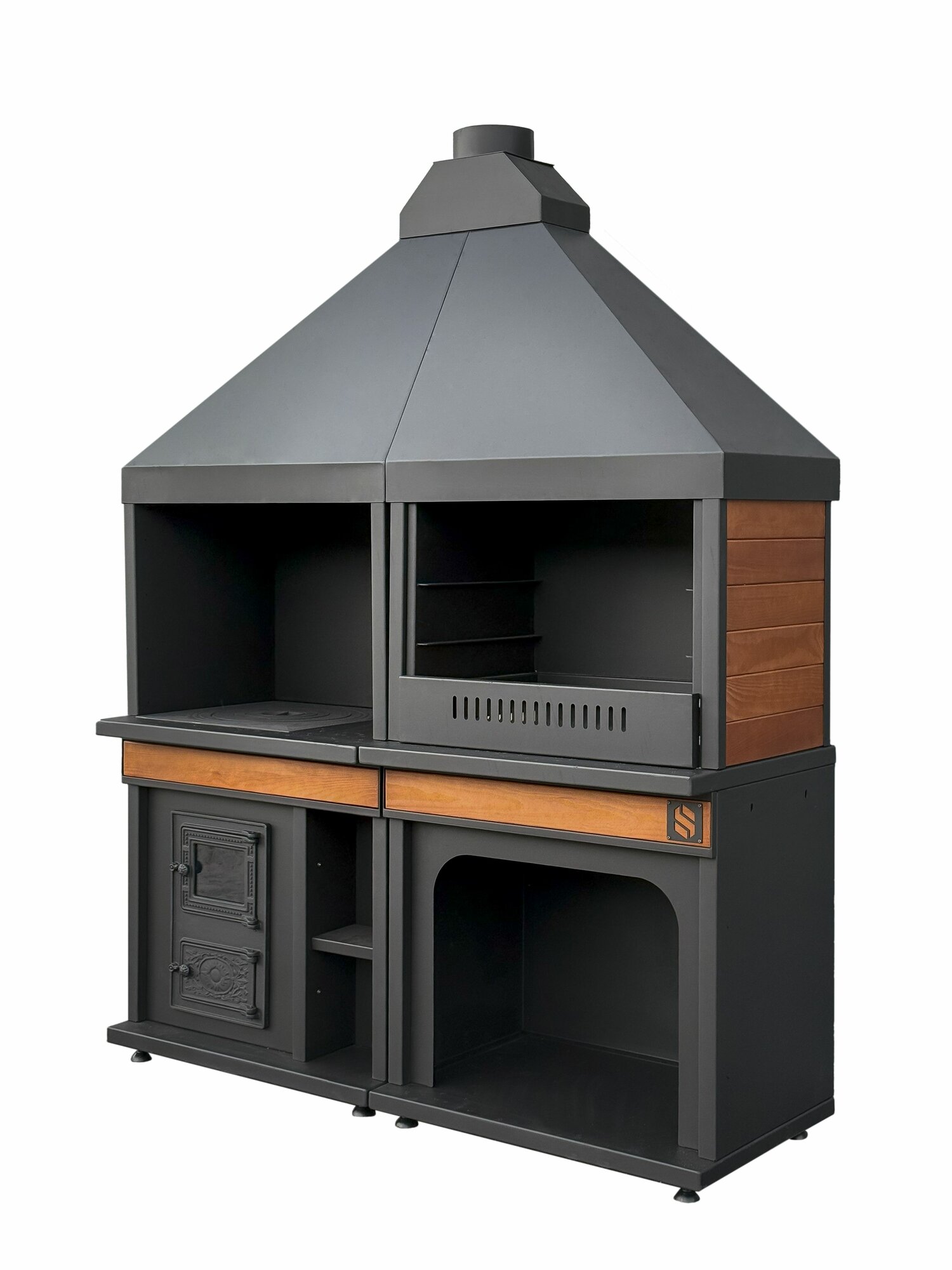 Объединенный модуль 2в1 барбекю и печь под казан с общим дымоходом SteelMod