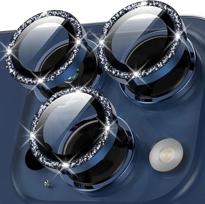 Простая установка защитного стекла для объектива для iPhone 16, 15, 14, 13, 12, 11 Pro Max Plus, самоблокирующаяся установка, металлическая защита для объектива камеры iPhone 12 12MINI 11, Diamond Blue