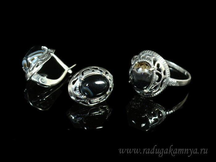 Комплект бижутерии: кольцо, агат
