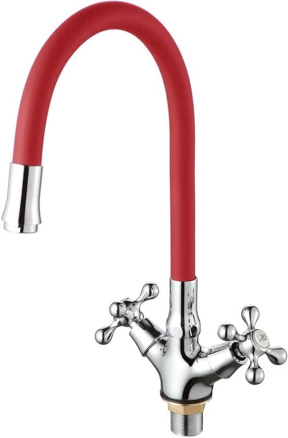 Смеситель для кухни D-Lin D153810-4 с гибким изливом, хром/красный