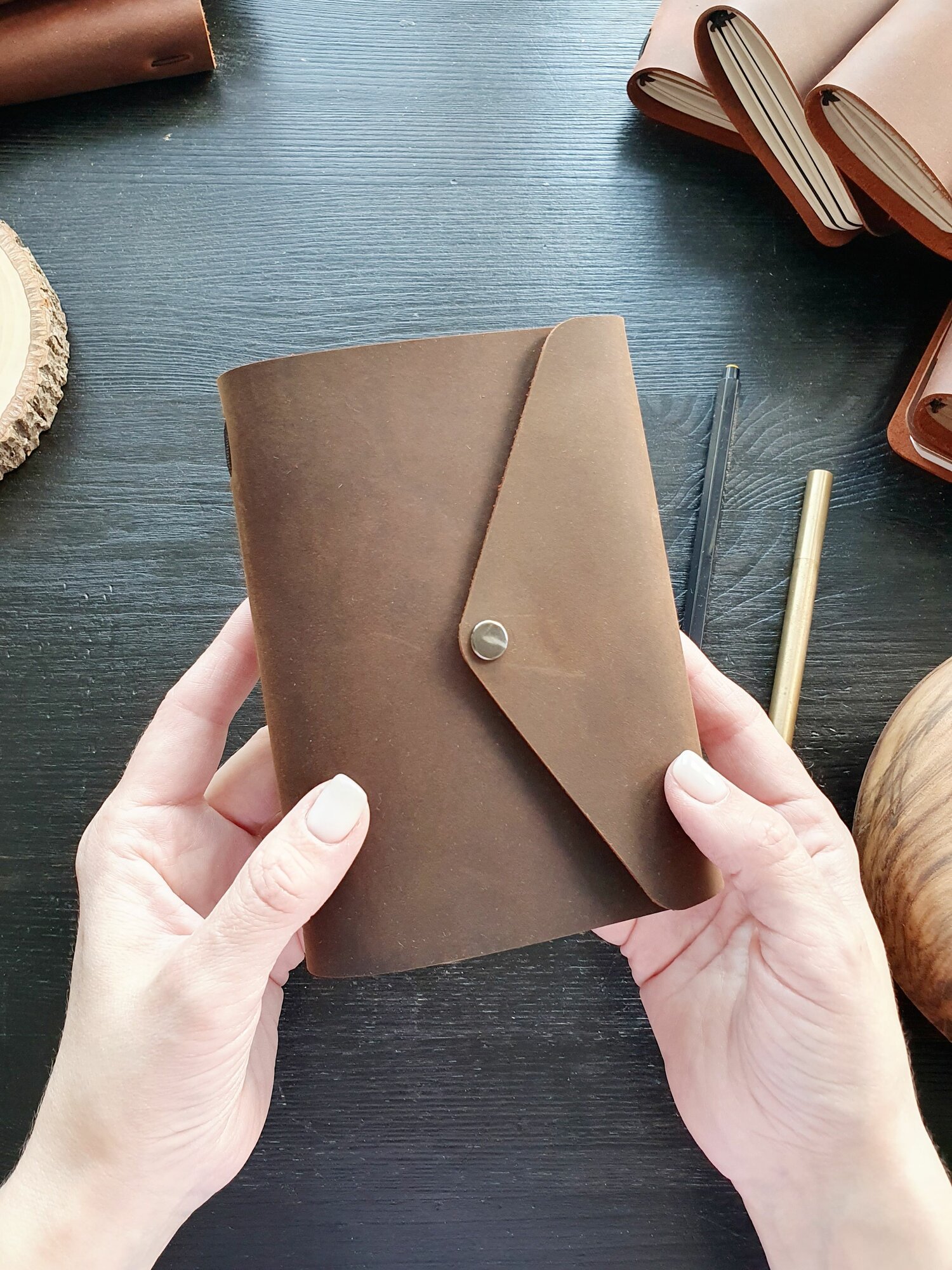 Кожаный блокнот А6 (11х15см) крафт без разметки