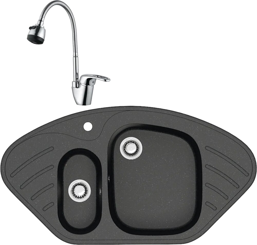 Комплект Мойка Domaci Болонья М-23-002, черная / Смеситель Ливорно WFD04163B