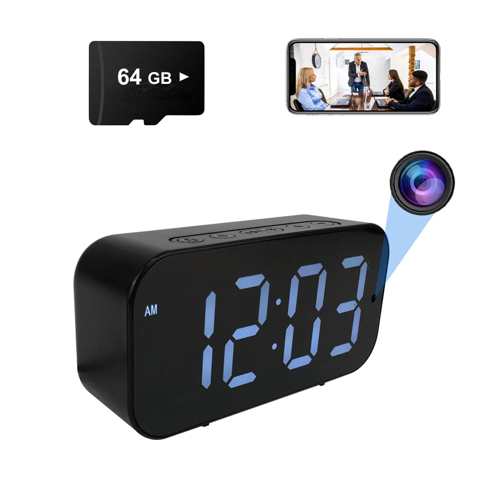 Wi-Fi камера-часы 1080P With 64GB Card