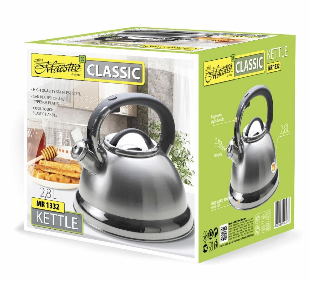 Чайник со свистком – 3 литра, нержавеющая сталь, подходит для всех плит