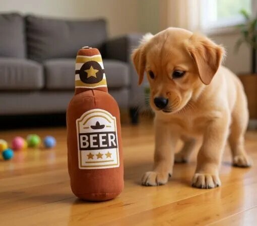 (1 шт.) Игрушка для собак с пищащим эффектом в виде бутылки вина - Оранжевое пиво
