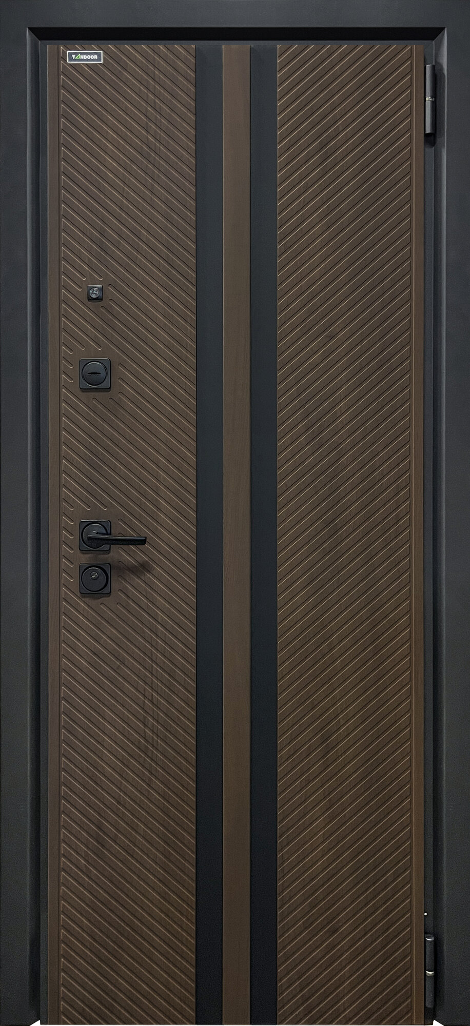 Входная дверь "Пандора" МДФ/МДФ, Белый матовый - Дуб коричневый, 960x2050, левосторонние открывание.