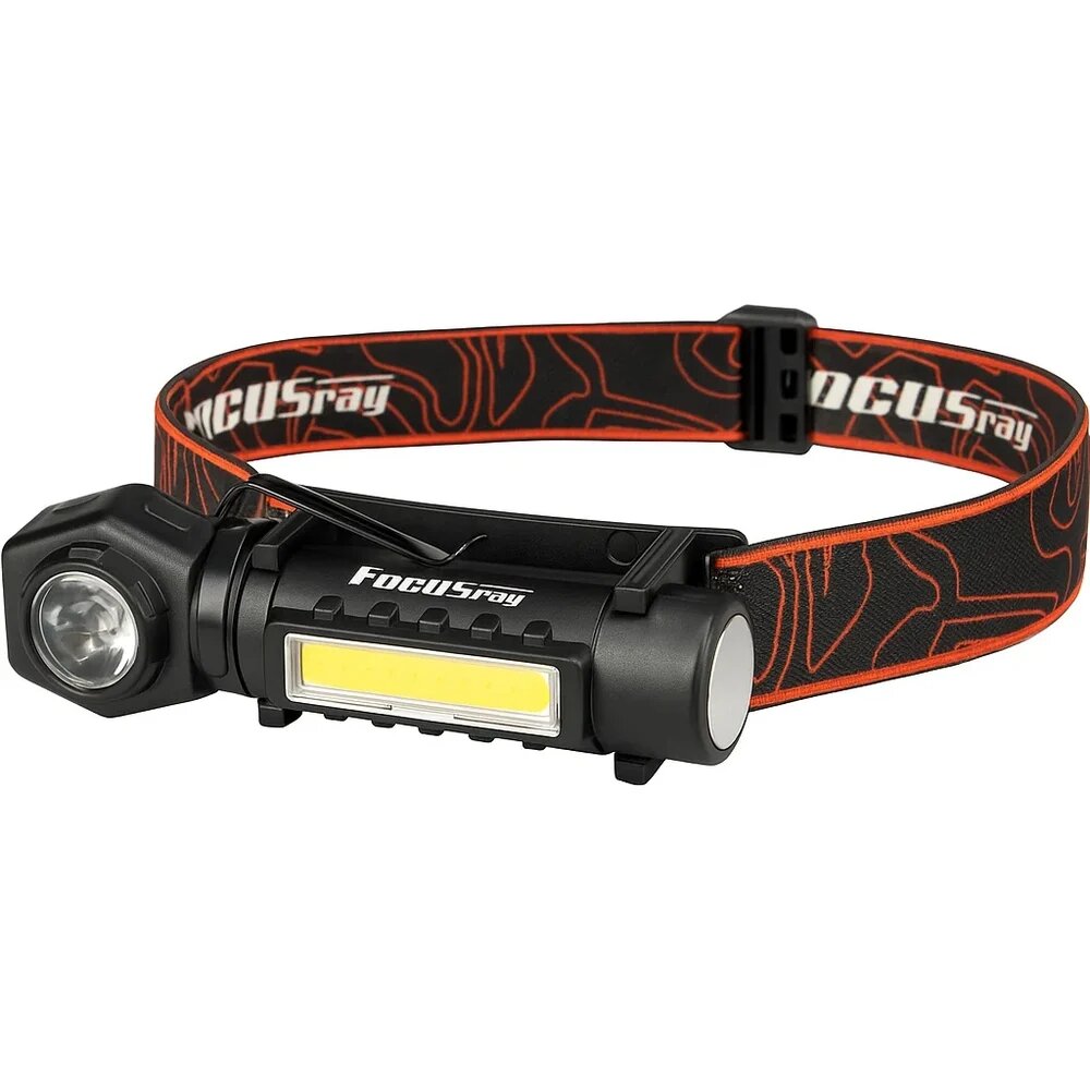 Налобный аккумуляторный фонарь 1317 акку 14500 1200 мАh диод XPE + диод СОВ, магнит Focusray 890286
