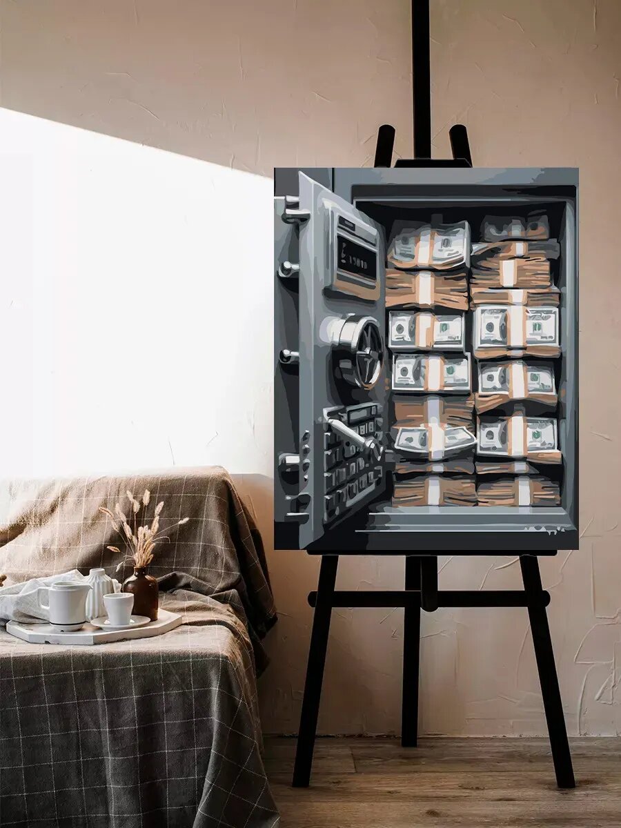 Картина по номерам Сейф Деньги Баксы Доллары