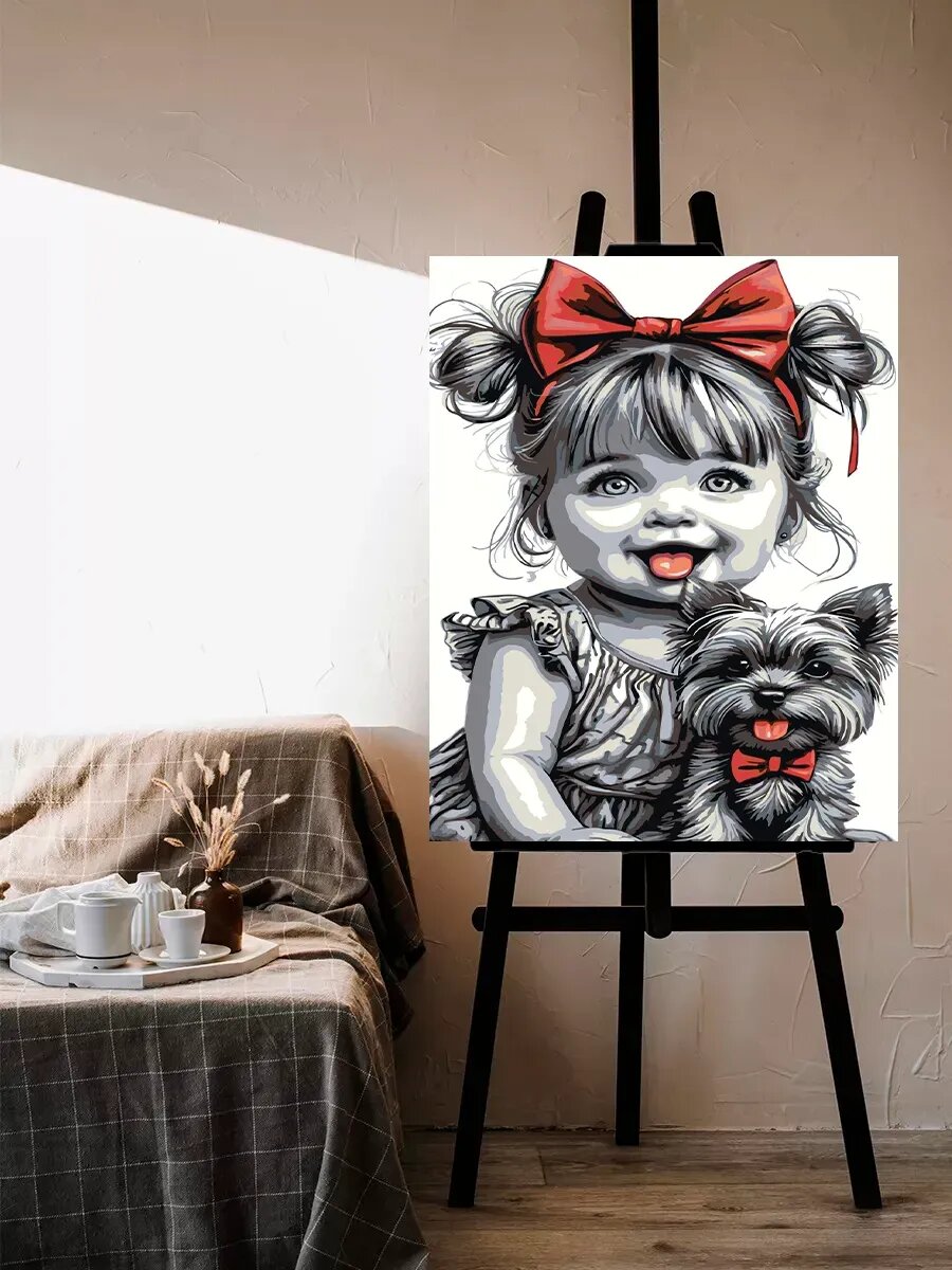 Картина по номерам Иллюстрация Девочка и Собака Животное