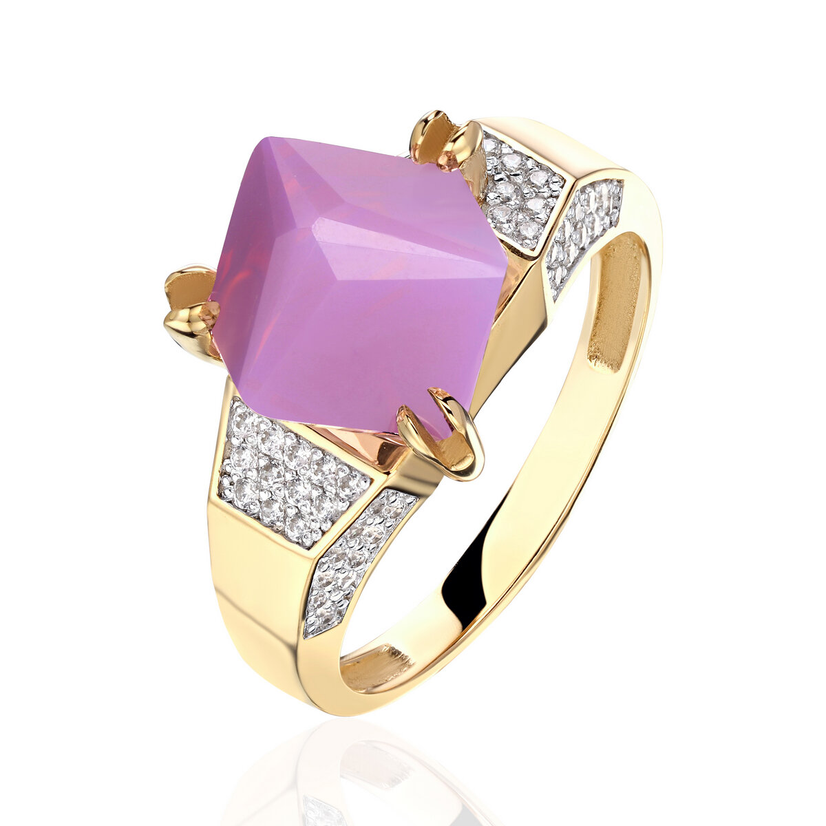 Кольцо, желтое золото, 585 проба, фианит, опал