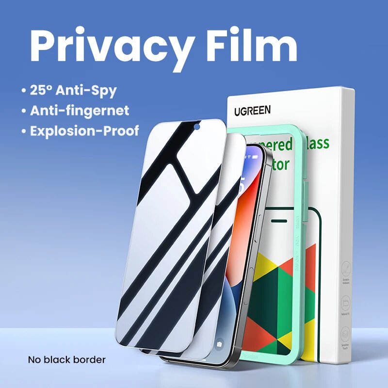 UGREEN 2 шт. Защитная пленка для экрана для iPhone 17 16 15 14 13 12 Pro Max Закаленное стекло для iPhone 16 Plus Защитные пленки для экрана 15pro, Айфон 16, Privacy Film, Закаленное стекло, 2 Pieces