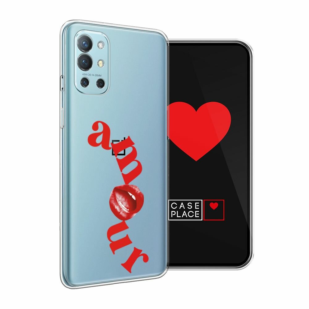 Чехол на OnePlus 9R / ВанПлас 9R с принтом "Amour lips - 14 февраля", прозрачный — фото 1