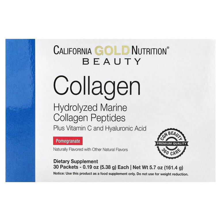 California Gold (Solumeve), Collagen Peptides, Vitamin C & Hyaluronic, Пептиды коллагена, витамин C и гиалуроновая кислота, гранат, 30 пакетиков по 5,37 г