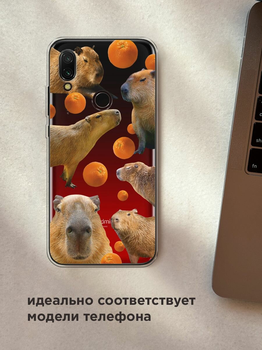 Чехол на Xiaomi Redmi 7 / Сяоми Редми 7 с принтом "Капибара и апельсины", прозрачный — фото 1