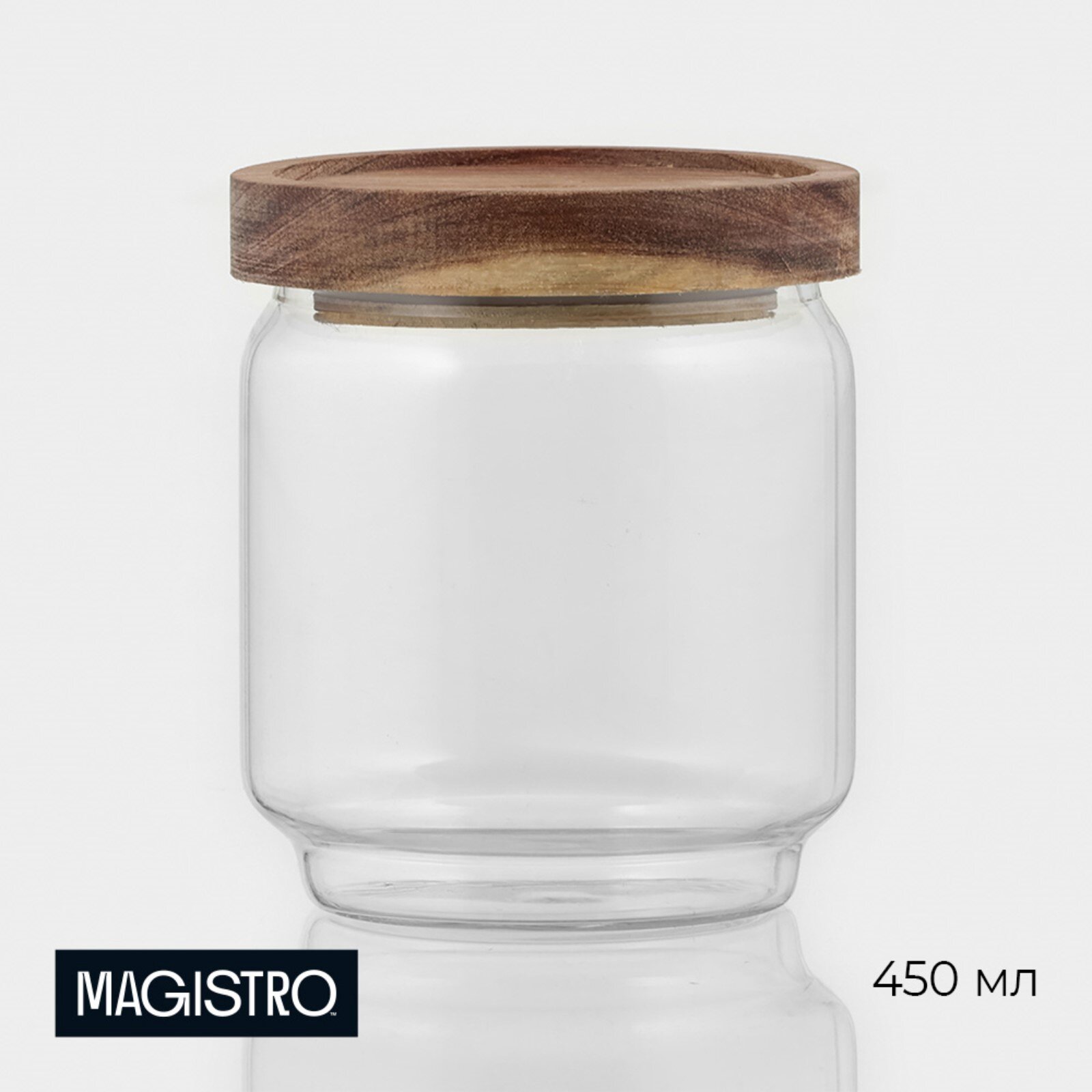 Сахарница Magistro Village, 450 мл, 9×10 см, с крышкой, стекло, акация, прозрачная