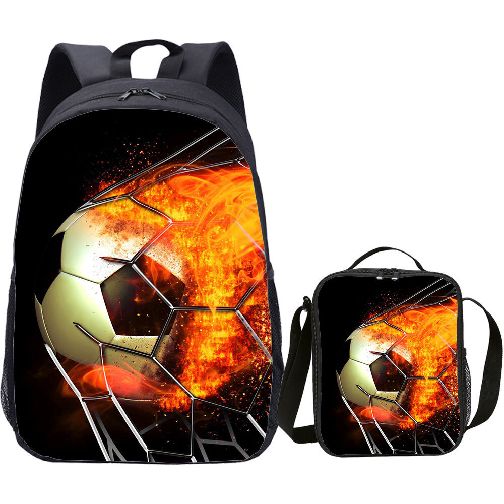 Flame Football Баскетбольная школьная сумка 17-дюймовая большая емкость Студент начальной школы Школьная сумка для обеда Костюм