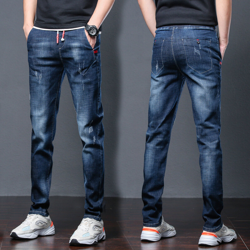 Слим тапер джинсы Rong Весенне-осенние новинки мужские джинсы корейский стиль молодежные длинные эластичный пояс, Размер_36