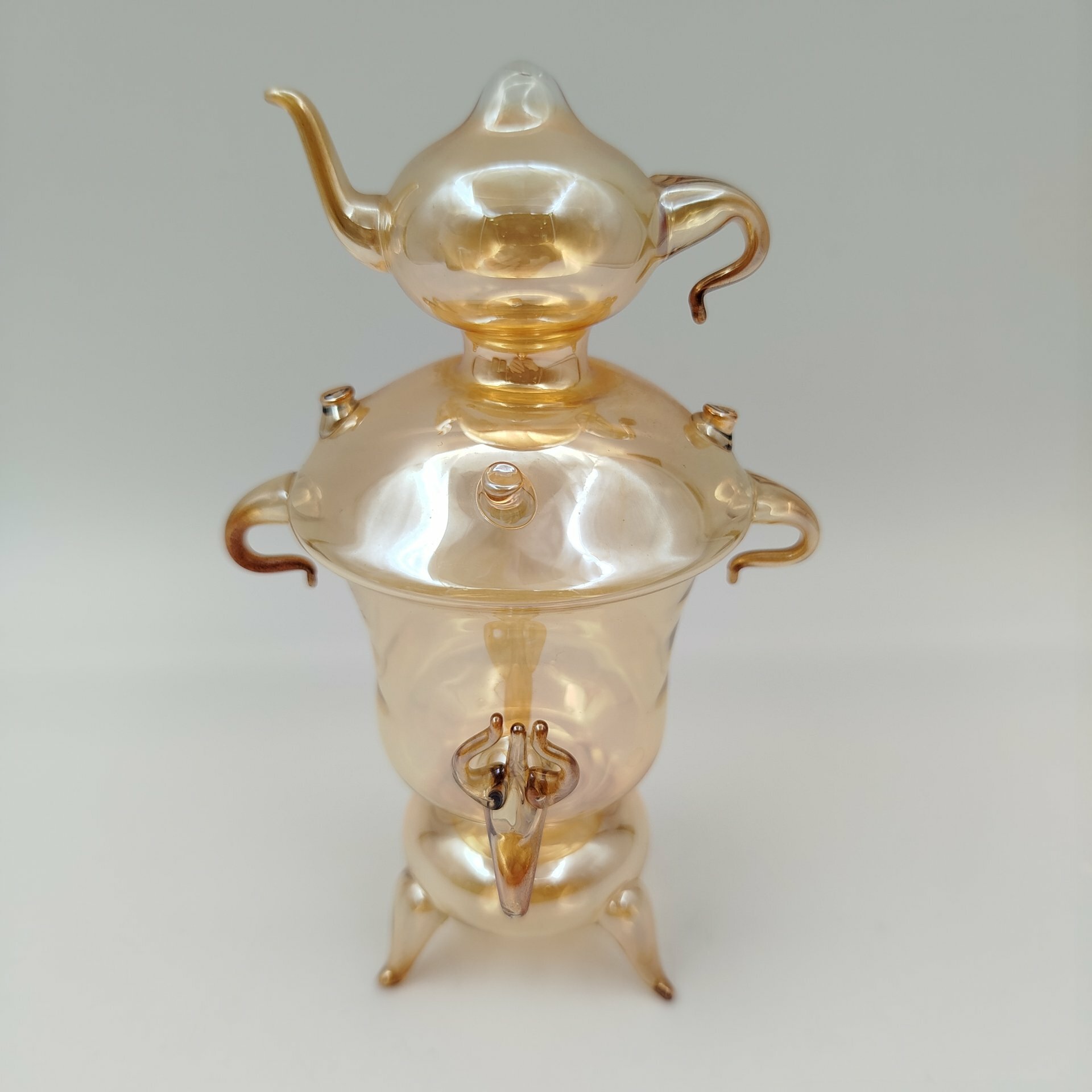 Статуэтка карамельного оттенка "Самовар", стекло, выдувка, СССР, 1970-1980 гг.