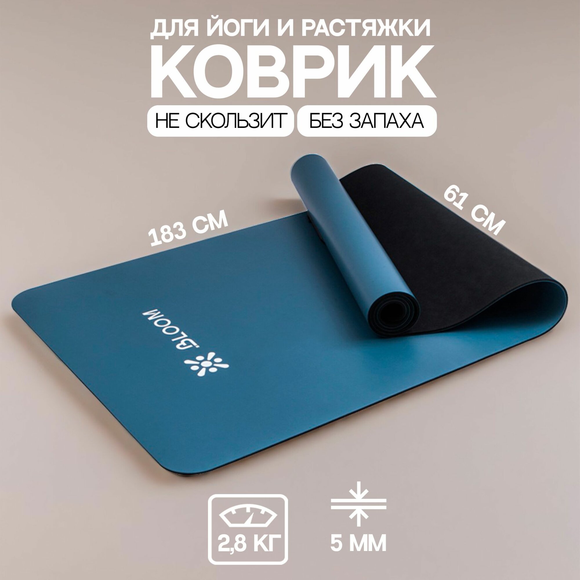 Коврик для йоги и фитнеса BLOOM 5мм LB7030