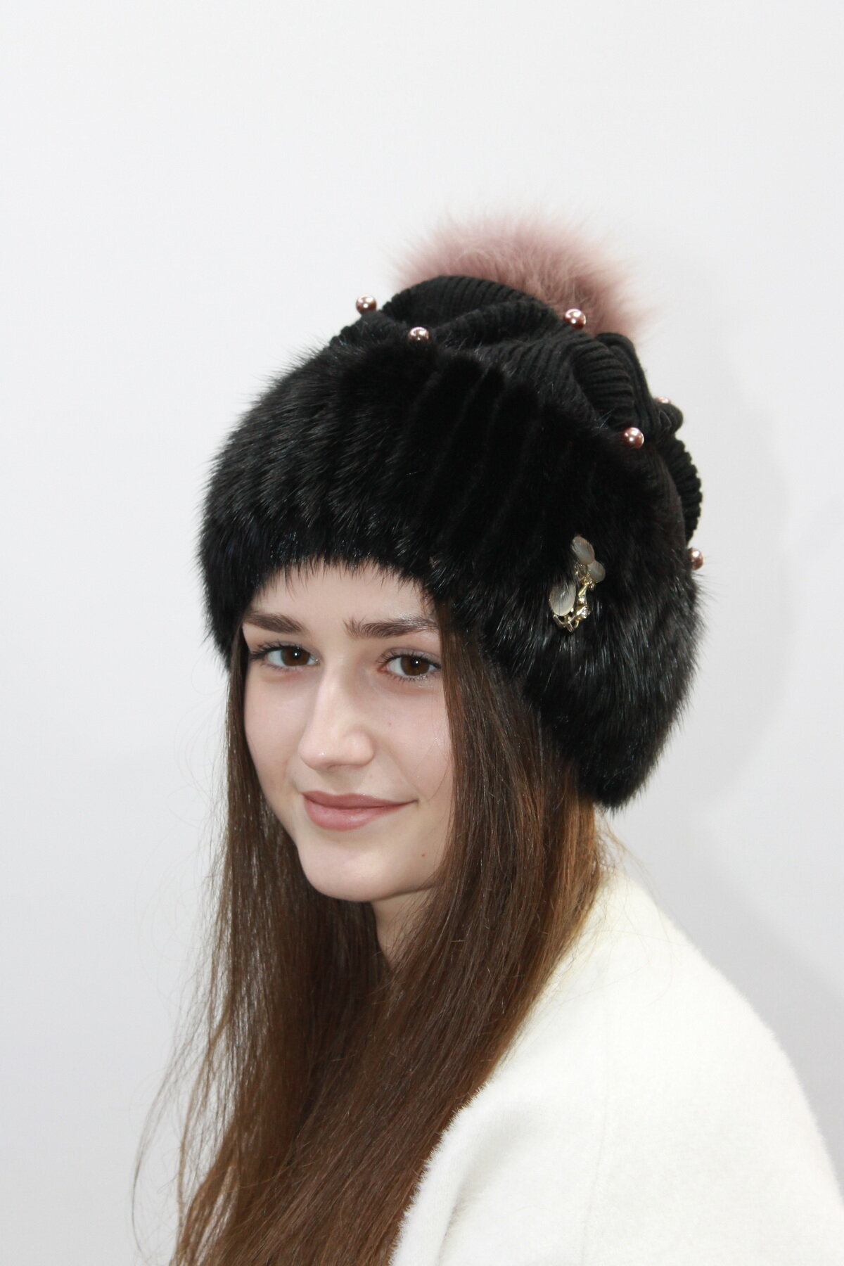 Шапка Мария Шапка норковая с помпоном для женщин