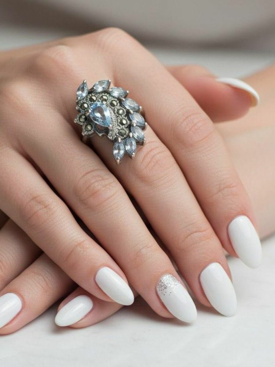 Кольцо, серебро, 925 проба, топаз, марказит