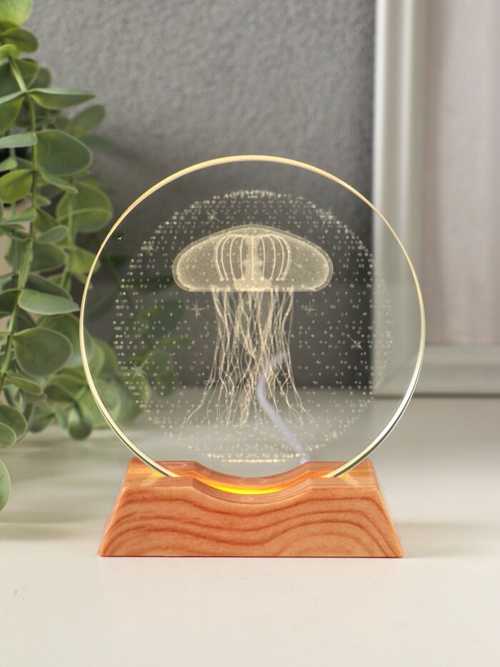 Сувенир стекло свет "Диск. Медуза" 5хLED d=10 см, USB 10х4х11,4 см