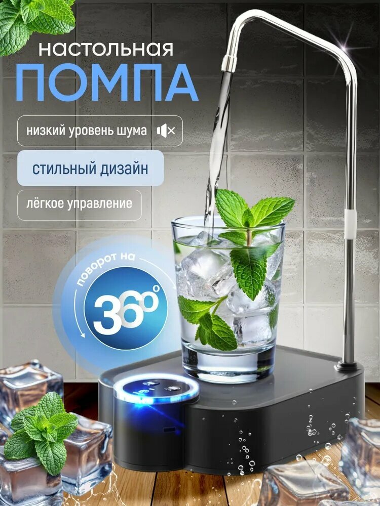 AquANDLike Помпа электрическая для воды 19л настольная D20, черная