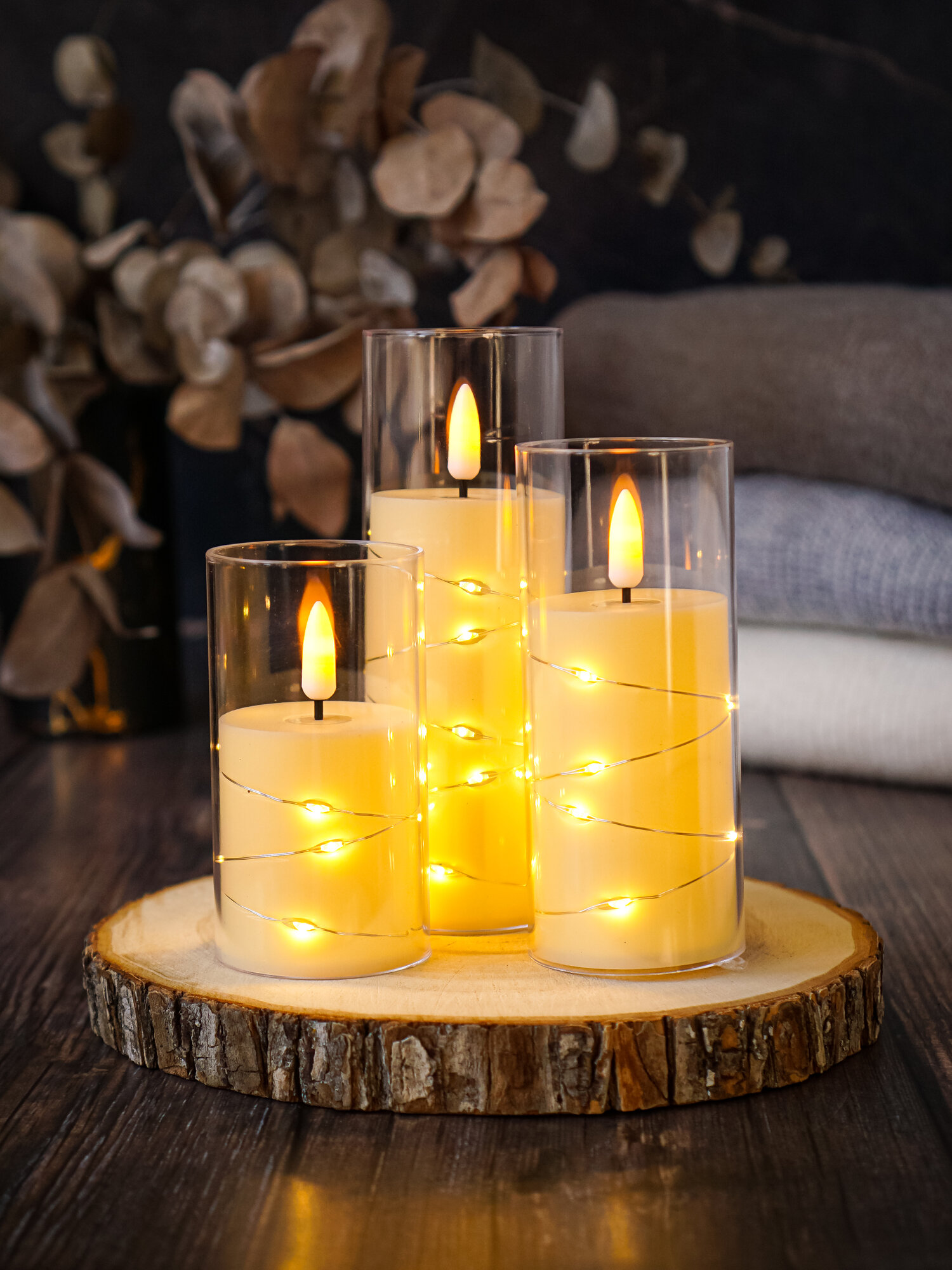 Свечи светодиодные, на батарейках, электронные, LED, с эффектом живого пламени, набор из 3 шт