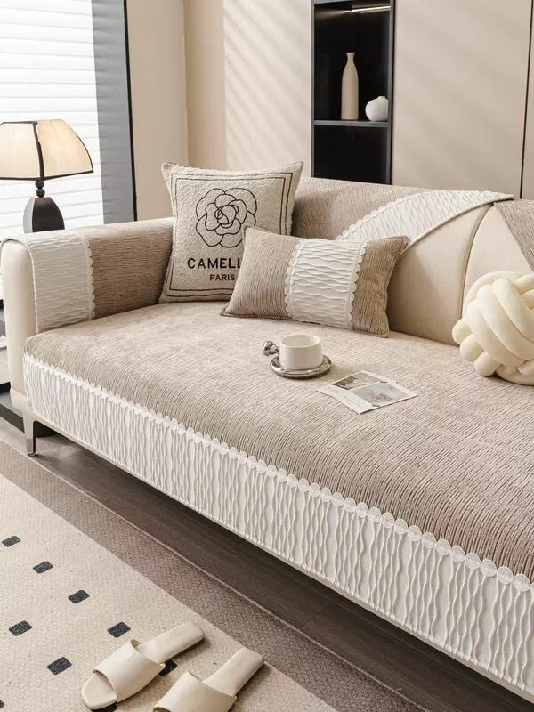 Дивандек накидка 110х300 см покрывало на диван кресло (110х300 /Светлый кофейный цвет)