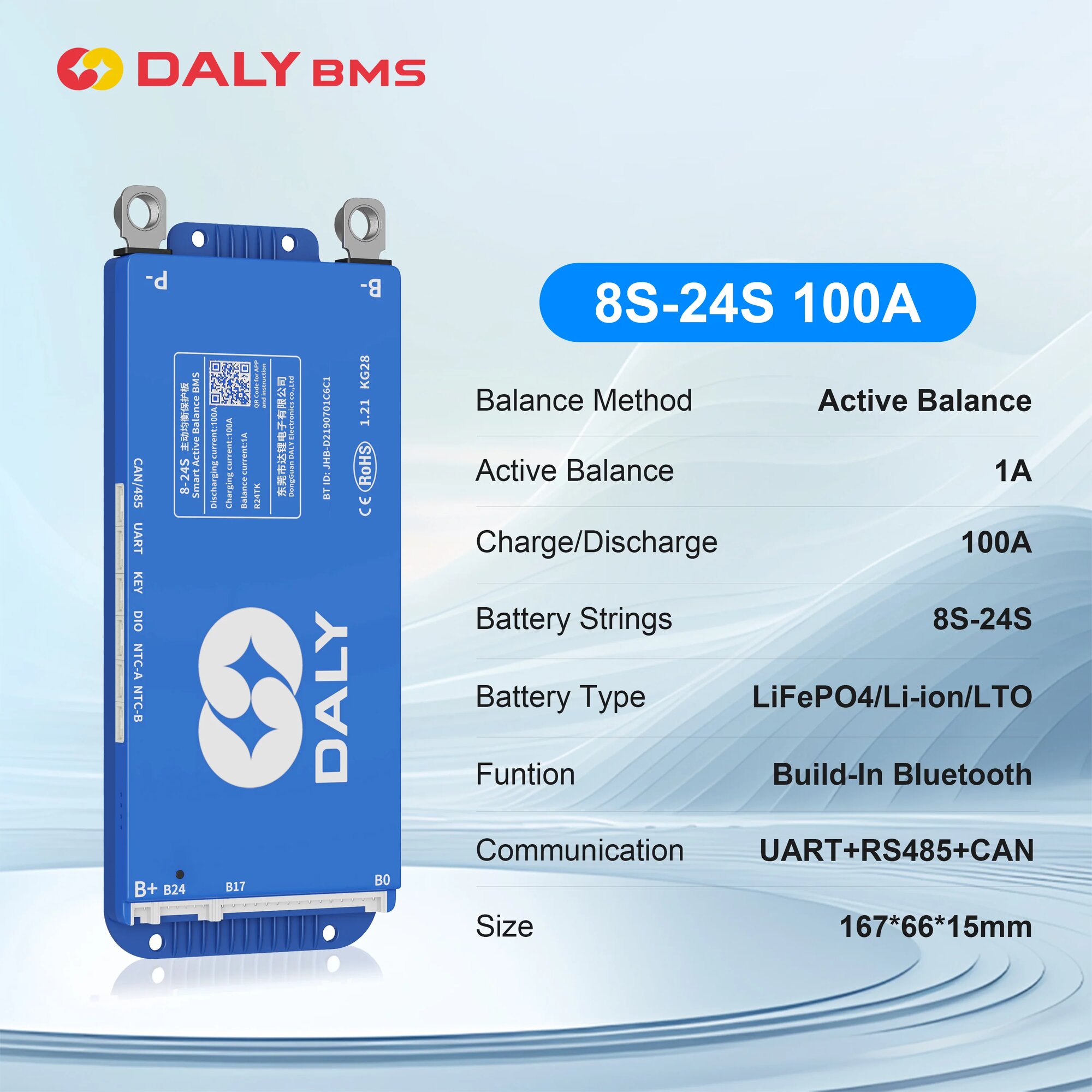Daly Smart BMS для литий-ионных аккумуляторов 8S-24S 100A BMS