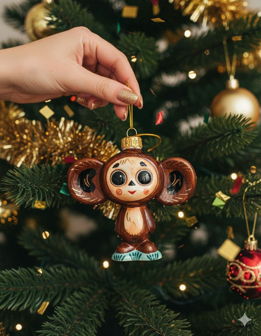 Ёлочная игрушка "Чебурашка" из фарфора м/ф "Чебурашка и крокодил Гена"