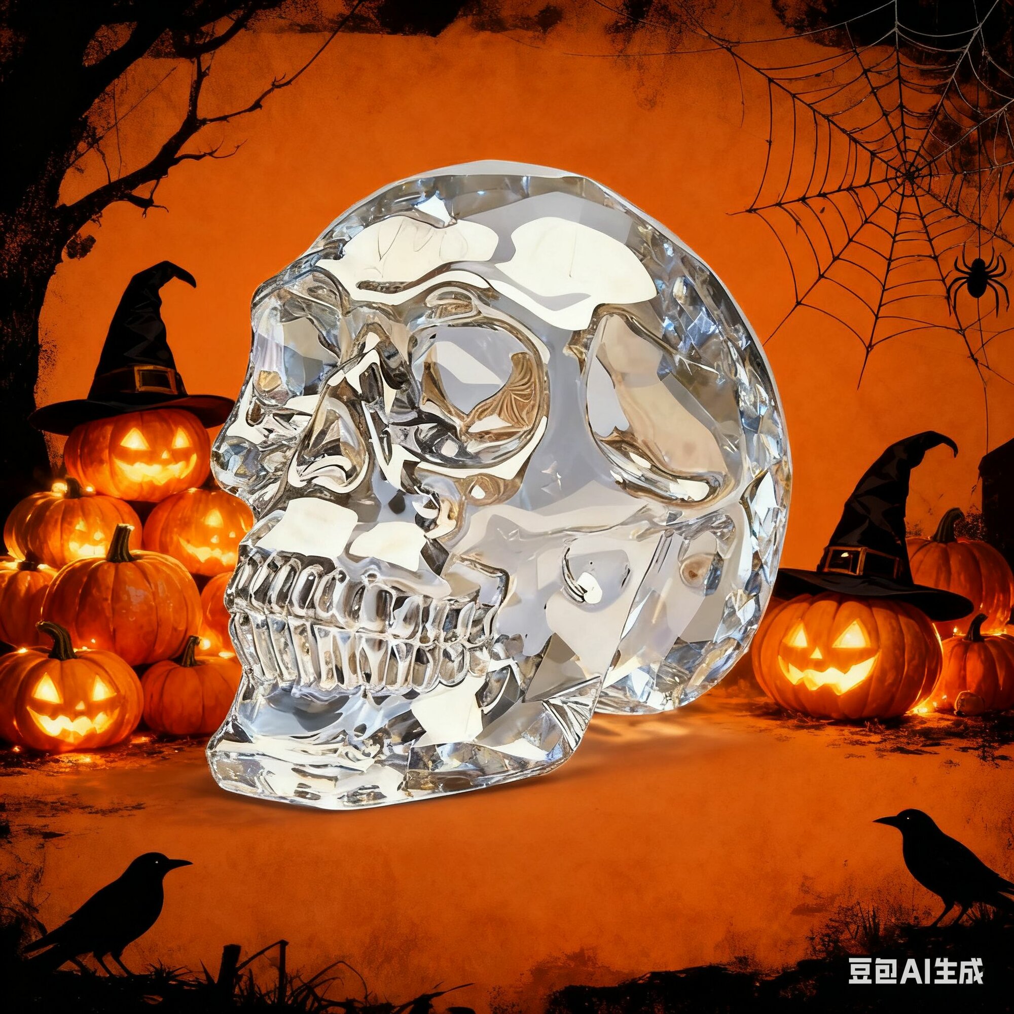 Хрустальный череп, декоративный, Прозрачные цвета,7.5*5.5*6.5