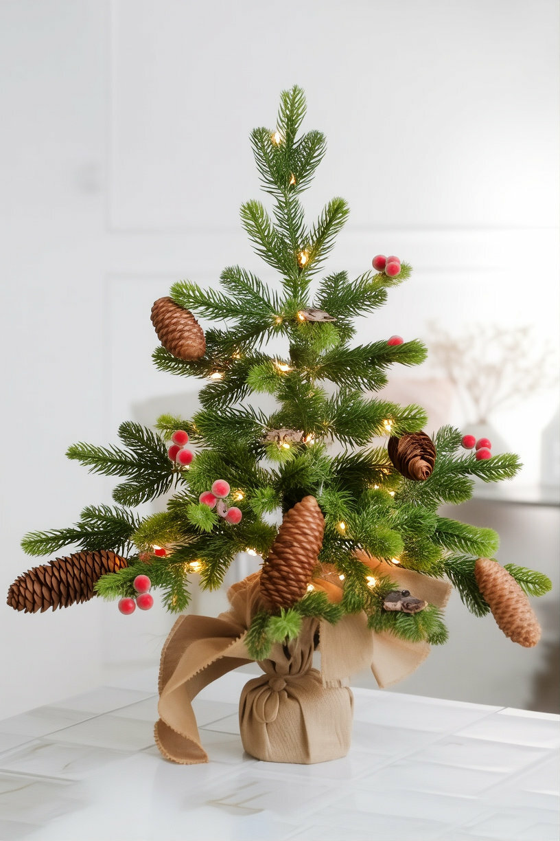 Настольная елка форест бьюти с огоньками 50 см, 50 теплых белых LED ламп, с ягодами и шишками, на батарейках, литая 100%, Winter Deco 1000918