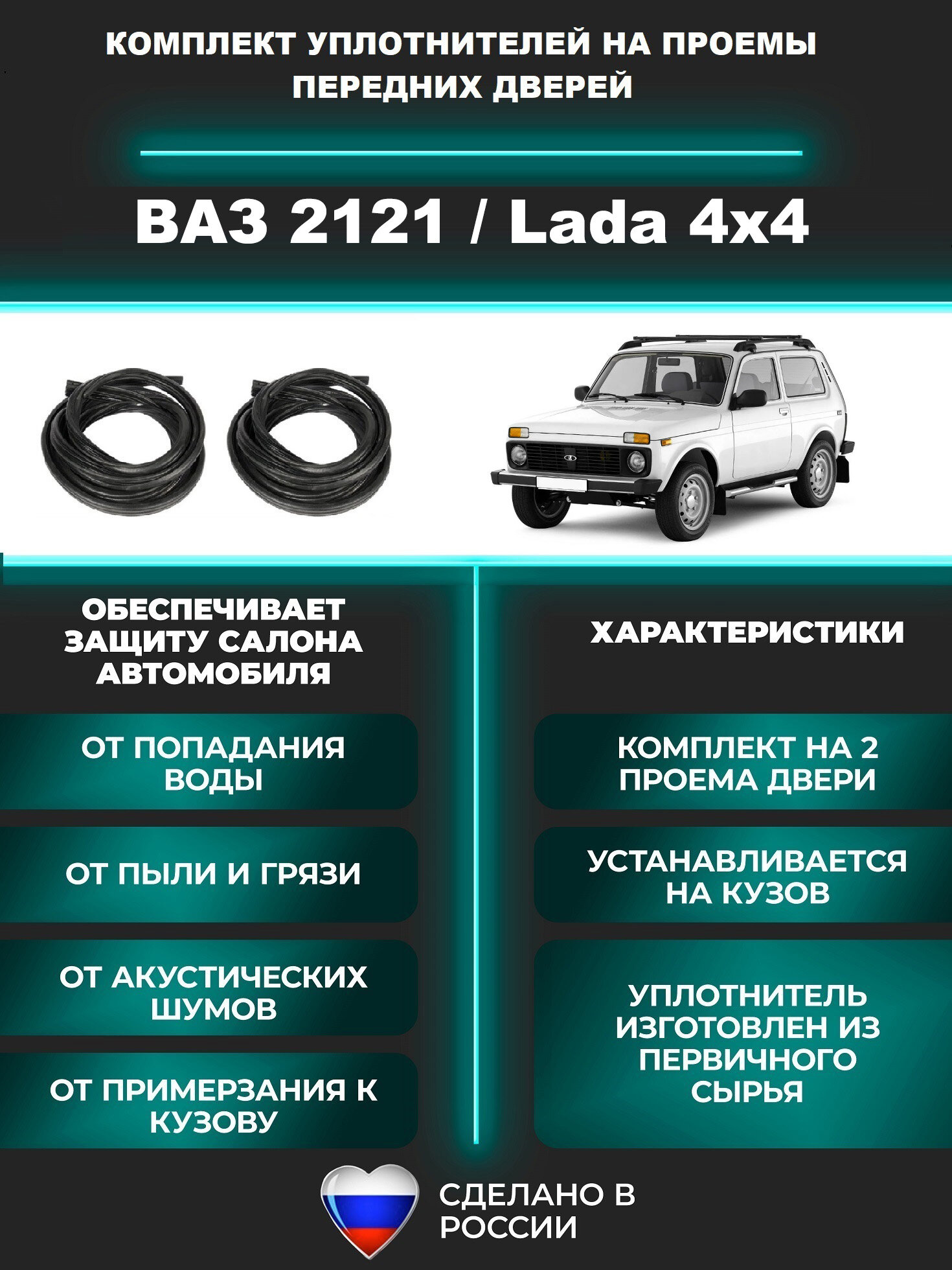 Комплект уплотнителей проема передних дверей, подходит на ВАЗ 2121 / Lada 4*4, Нива 2 шт