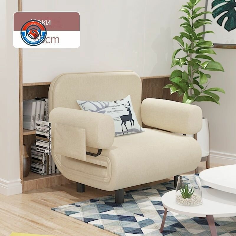 Раскладное кресло-кровать 65x60x78 см, светлое компактное, с металлическим каркасом и трансформацией в кровать длиной 180 см идеальное спальное место для небольшой квартиры, дачи и гостевой