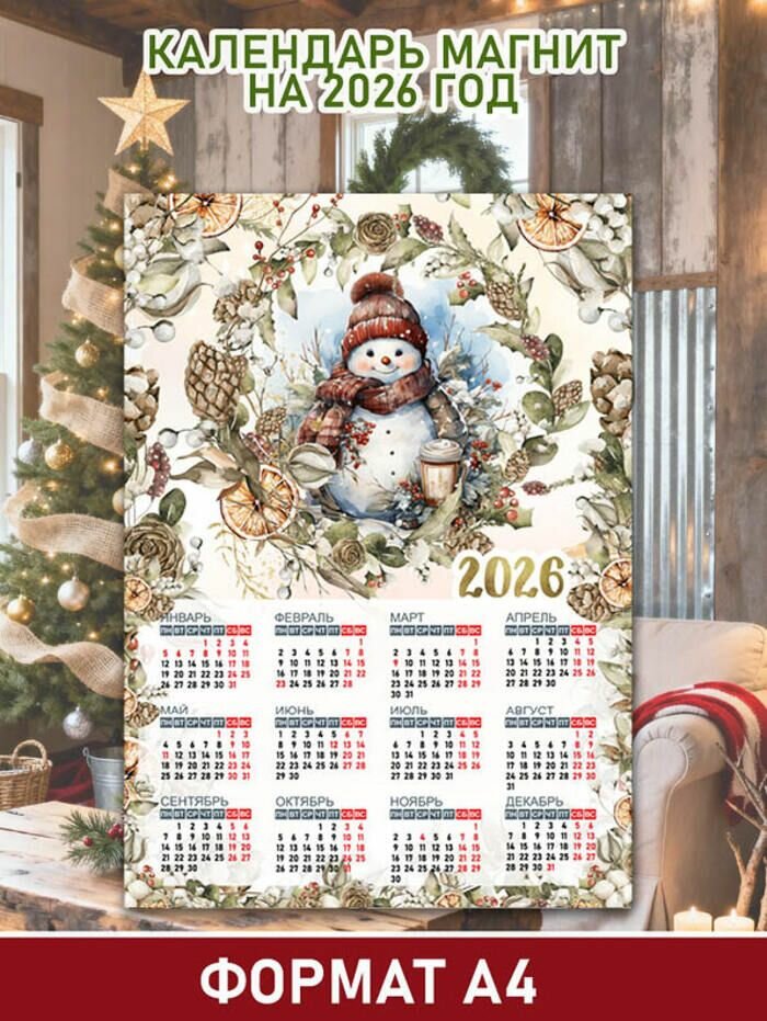 Магнитный календарь 2026 год формат А4