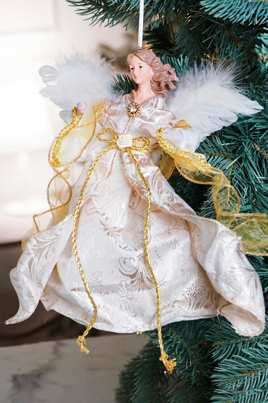 Ёлочная игрушка ангел элиана, полистоун, текстиль, 28 см, Goodwill AS25114