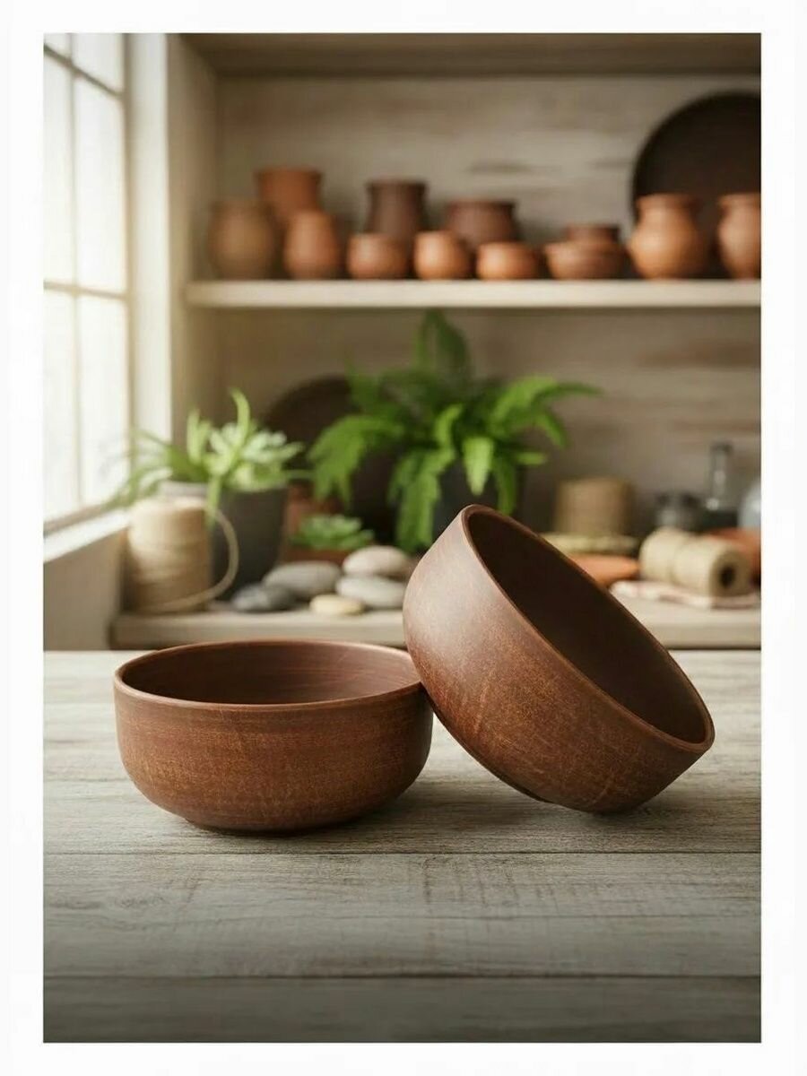 Тарелка глубокая 1литр для хаша красная глина набор 2 штуки