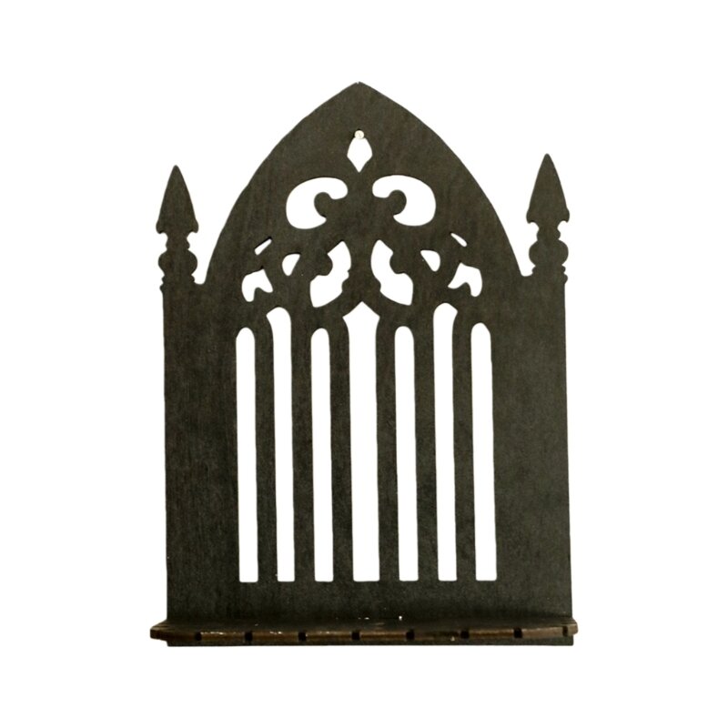 Черный деревянный настенный стеллаж в готическом стиле