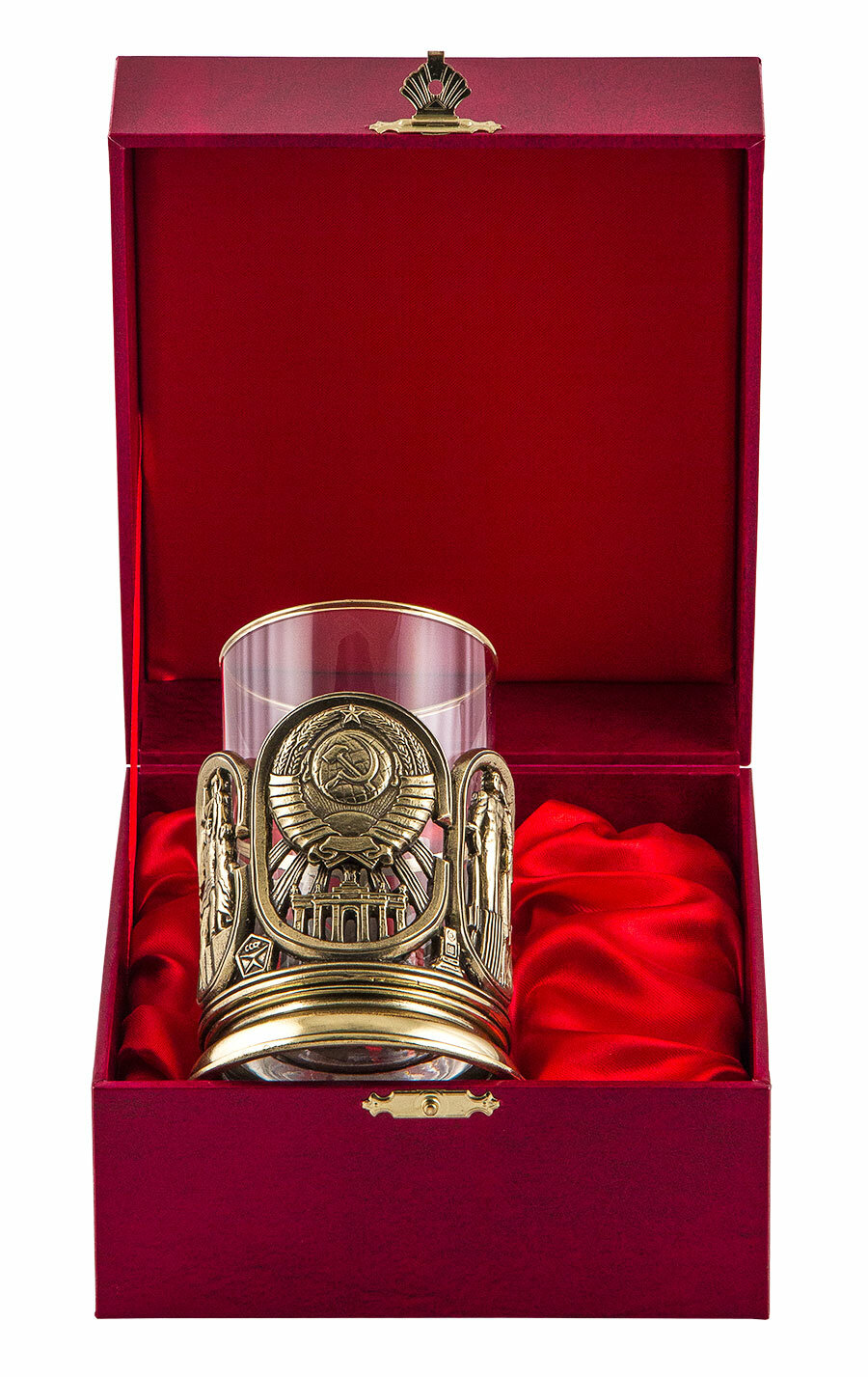 Подстаканник "СССР" (стакан-стекло с золотым ободком, деревянный футляр) ПДК-403