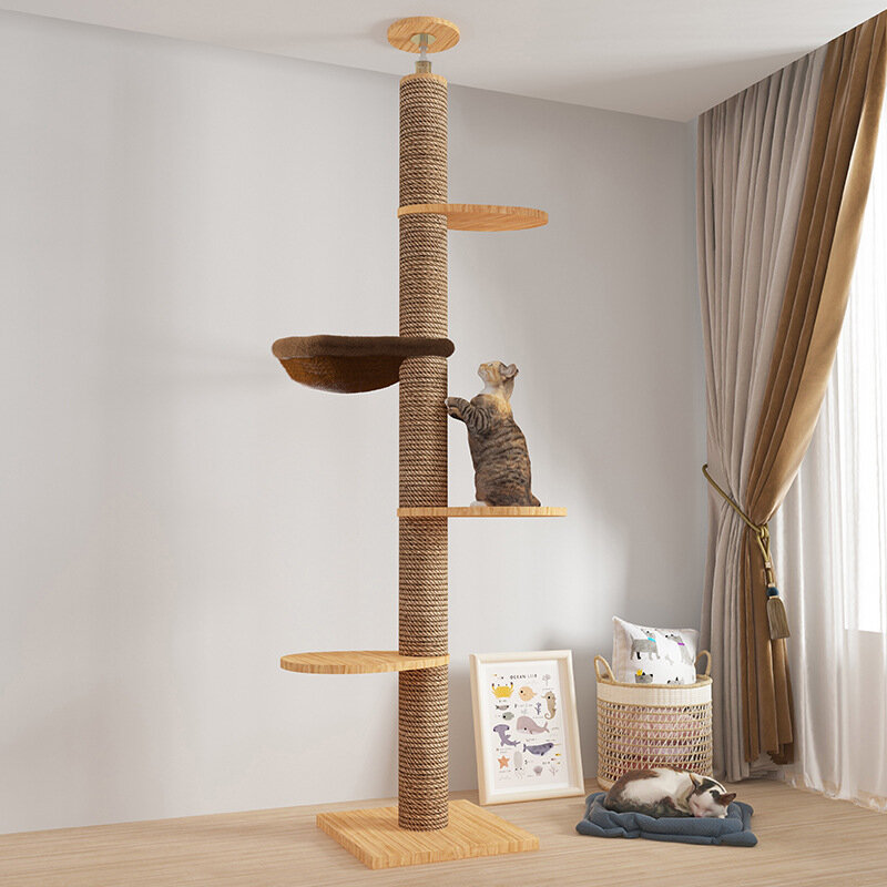 Катящаяся рамка для кошек с опорами, кошачья кровать-дерево, кошачий когтеточка в виде космической капсулы, игрушка для кошек из массива дерева, фабрика источников для лазания, четыре уровня