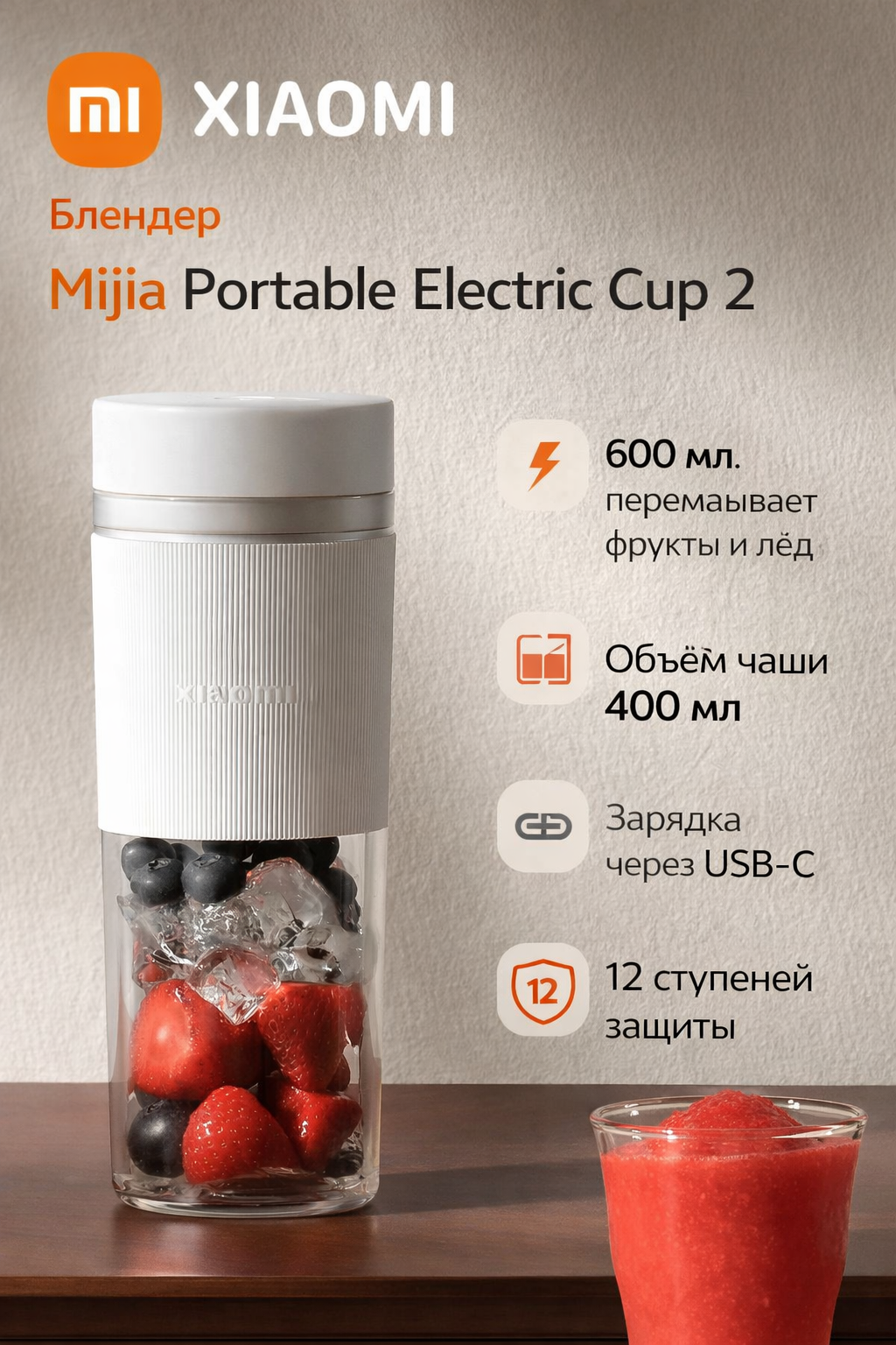 Беспроводная соковыжималка блендер Xiaomi Mijia Portable Juicing Cup 2 White (MJZZB02PL)